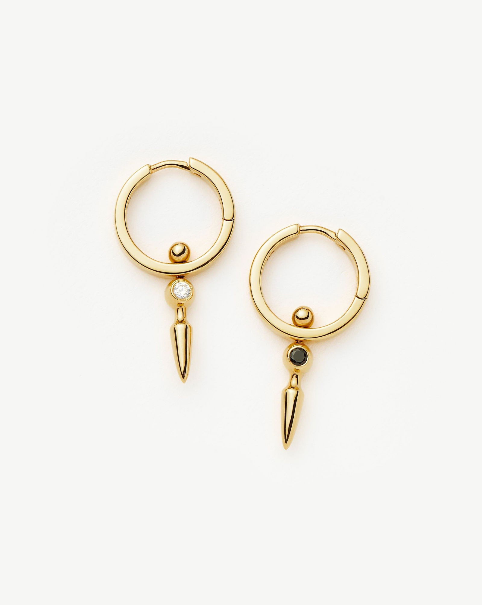 MISSOMA Kinetic Duality Spike Charm Hoop Earrings in 18ct Gold Vermeil /Cubic Zirconia & Black ...