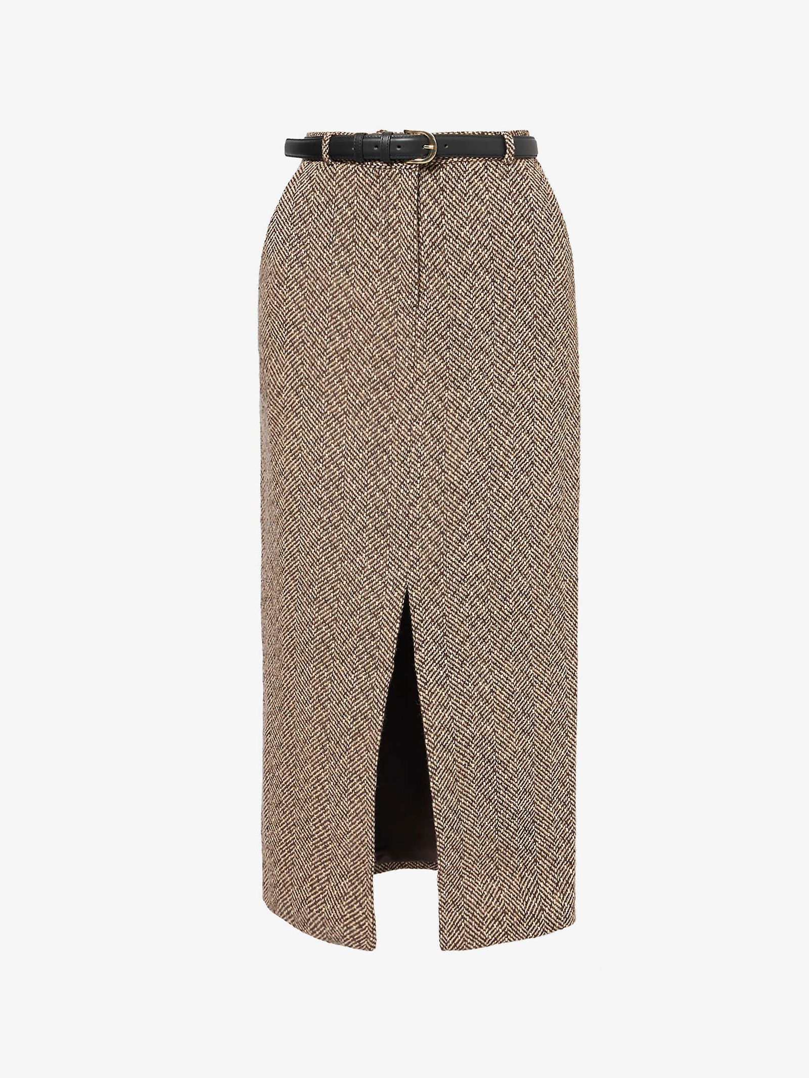 SELF-PORTRAIT Front-Pleat Herringbone Woven Midi Skirt | endource