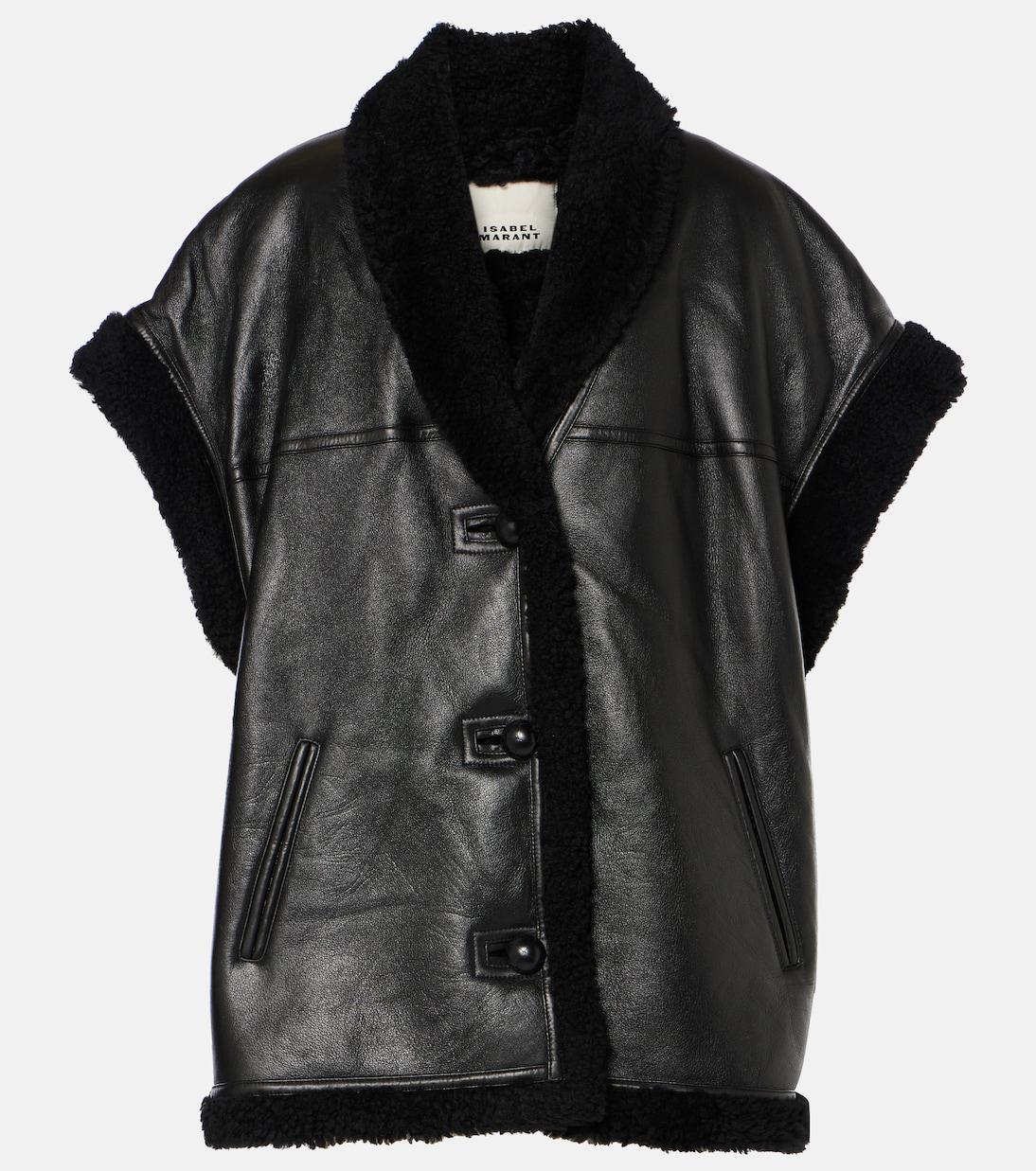 ISABEL MARANT Medilia Shearling-Trimmed Leather Vest in Black | endource