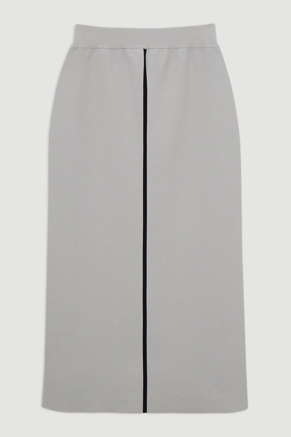 KAREN MILLEN Milano Knit Front Split Midi Skirt in Burgundy | endource