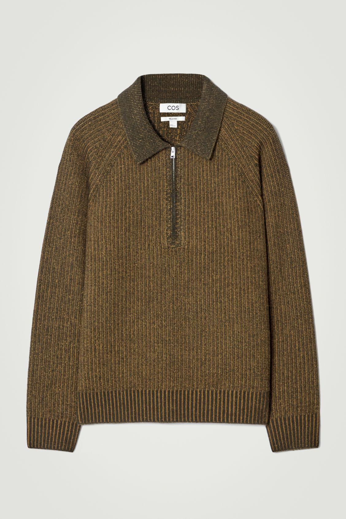 COS Collared Merino Wool Half-Zip Jumper in MUSTARD / KHAKI / MÉLANGE ...