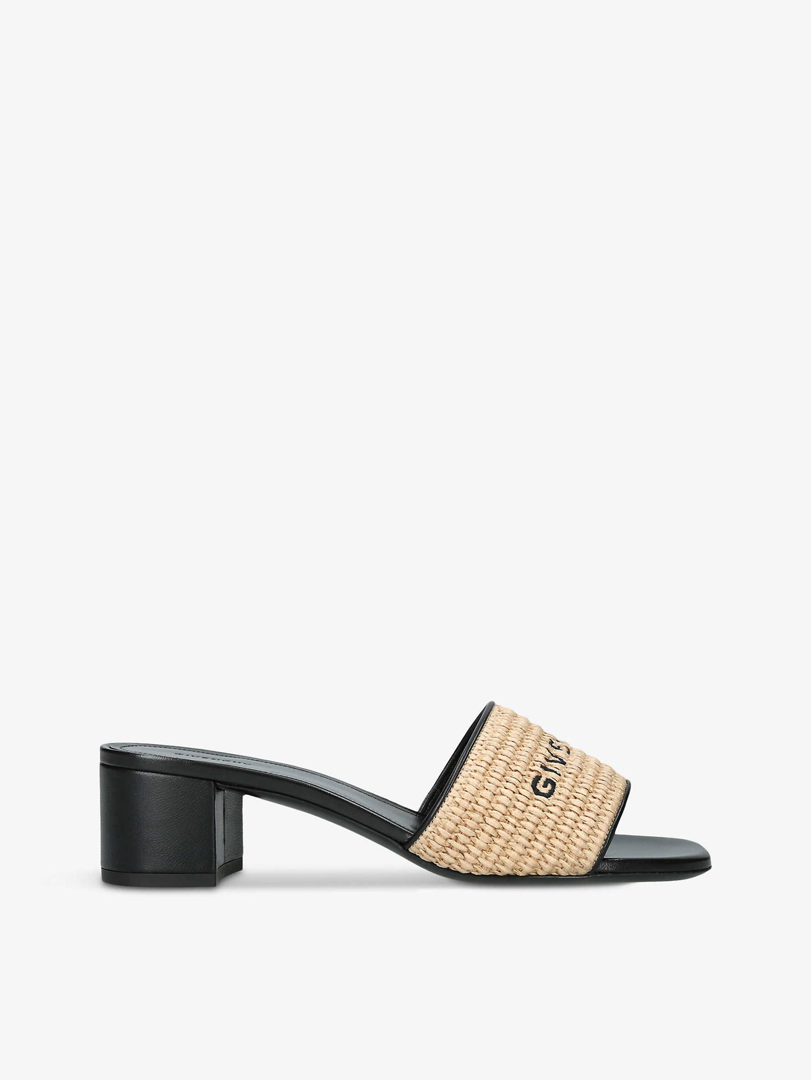 GIVENCHY 4G Logo-Print Raffia And Leather Heeled Mules in BLK/BEIGE ...