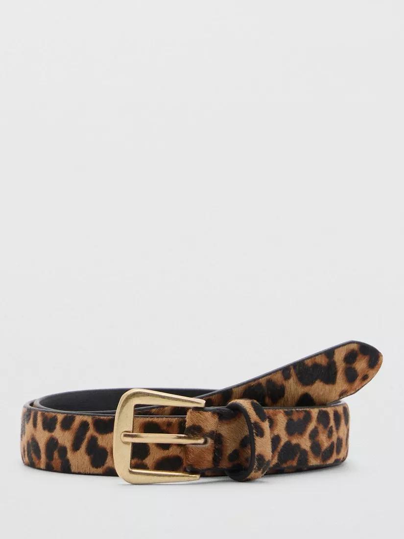 MANGO Leopard Print Leather Belt in Brown/Multi | endource