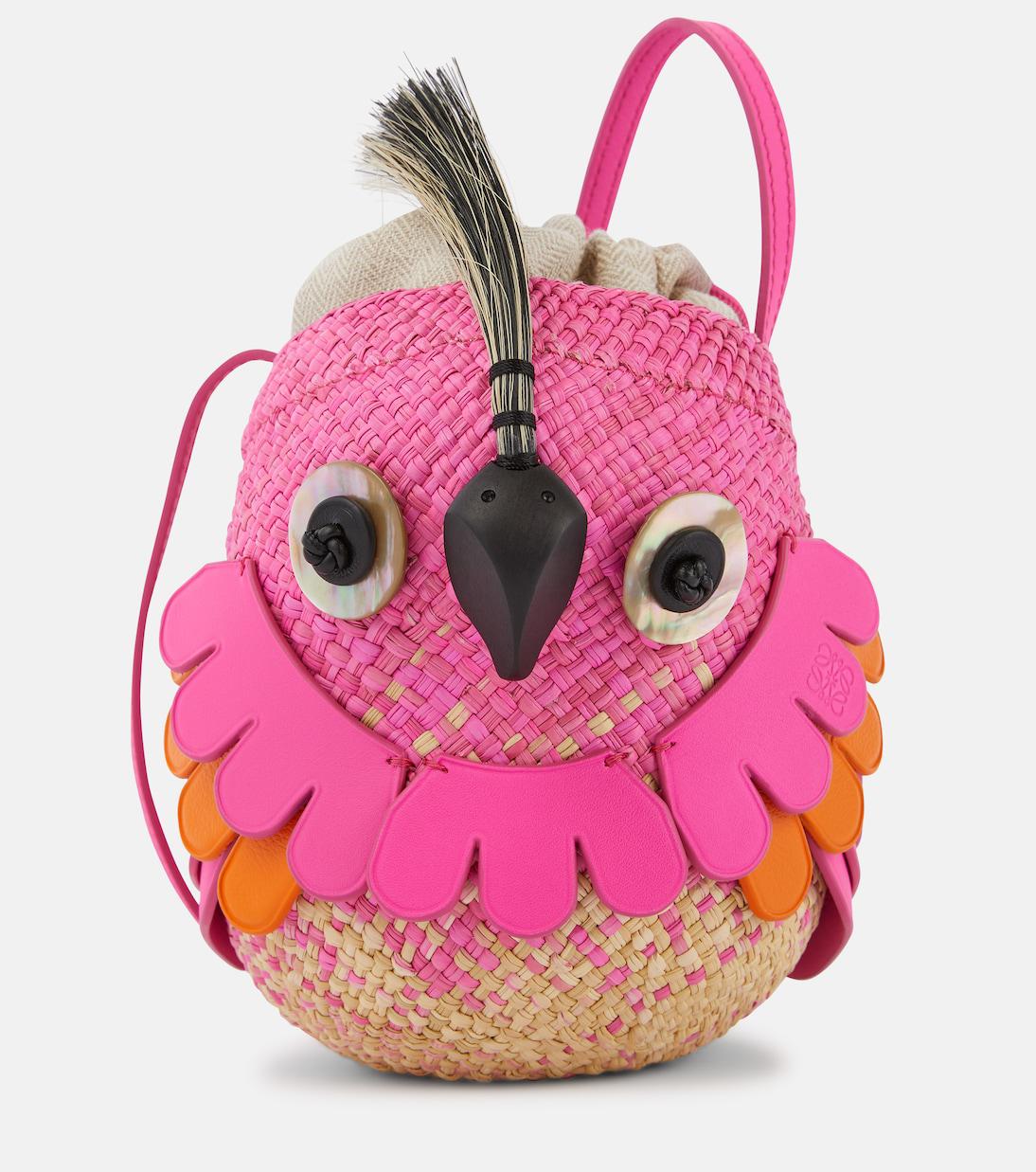 LOEWE Bird Mini Raffia Crossbody Bag in Pink | Endource