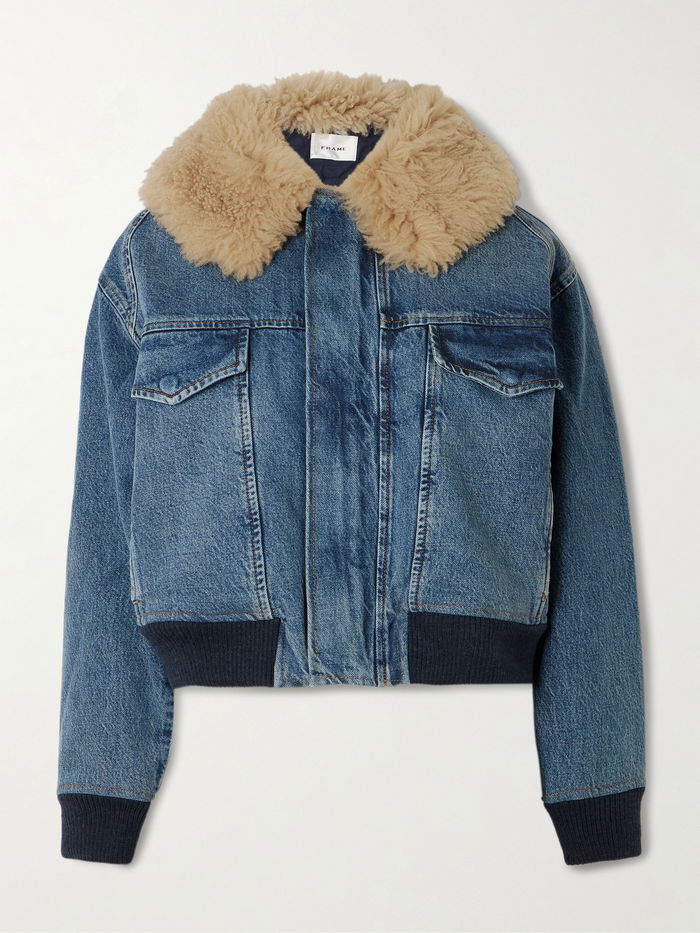 FRAME The Aviator Shearling-Trimmed Denim Jacket | endource