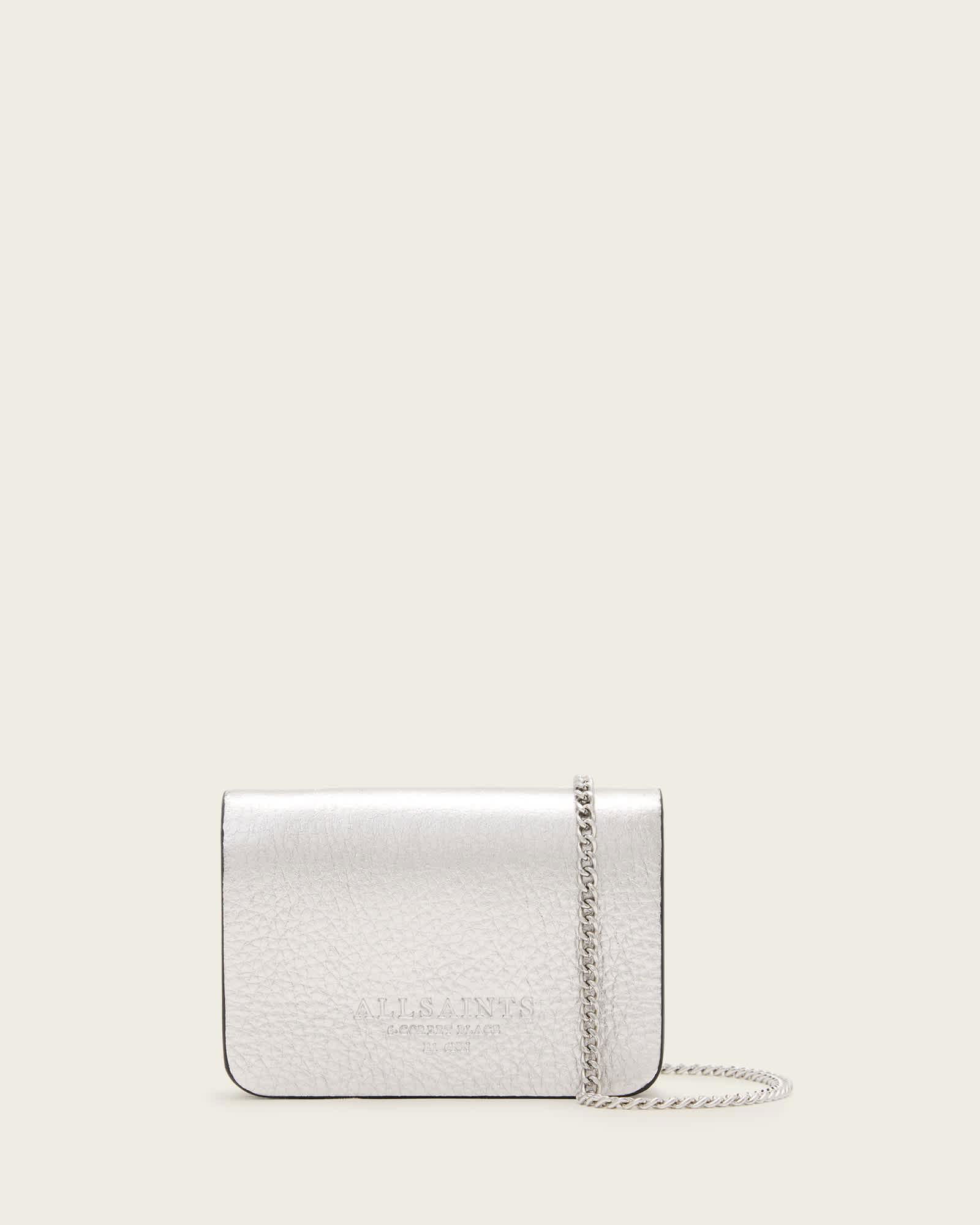 ALLSAINTS Honore Leather Crossbody Wallet Bag in Silver | endource