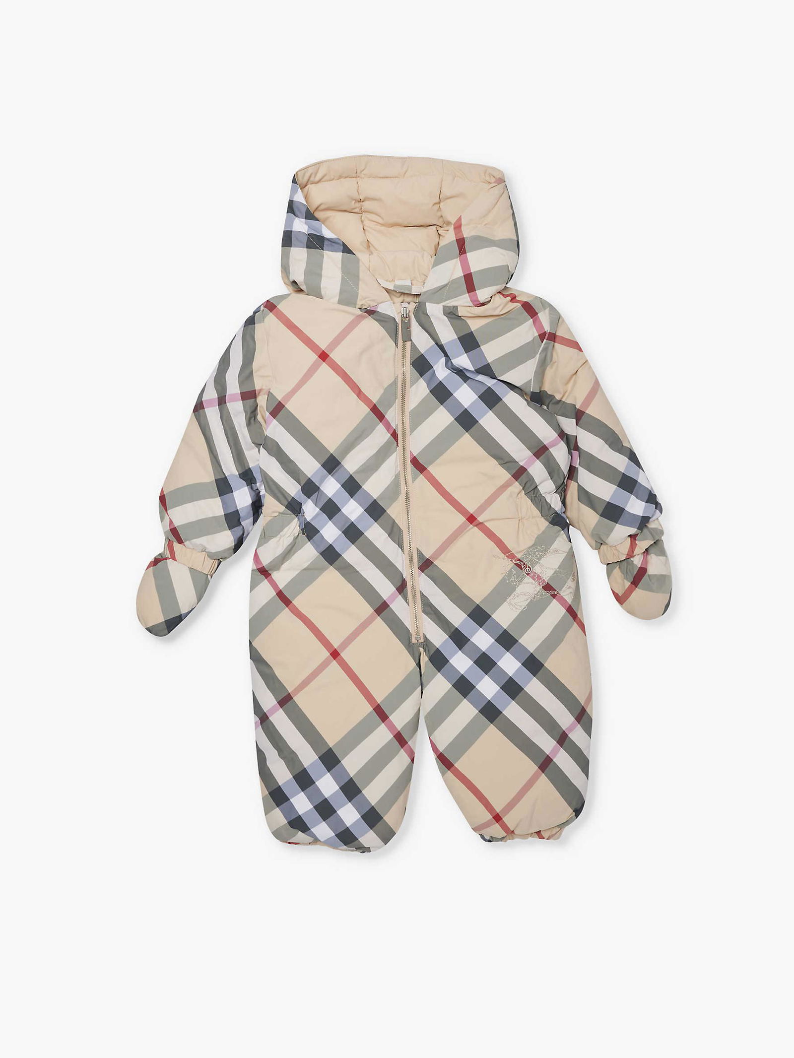 BURBERRY Checked Padded Shell Snowsuit in Pale Stone Ip Check | endource