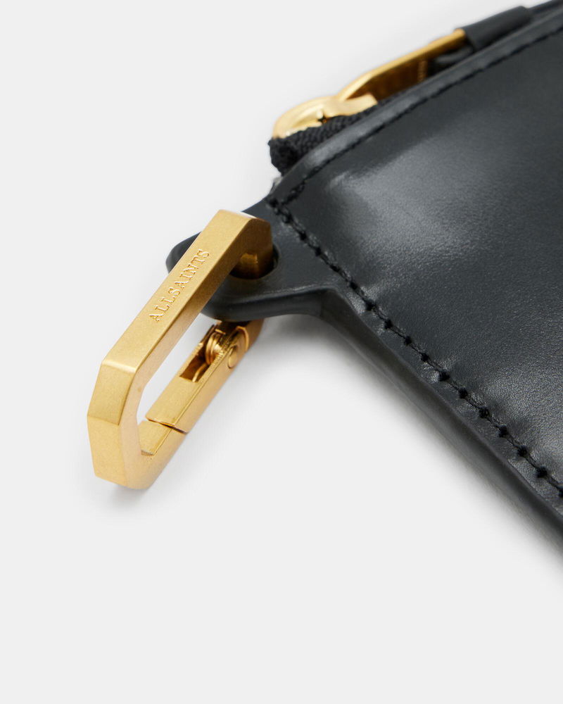 ALLSAINTS Remy Leather Cardholder Hex Ring Wallet in Black | endource