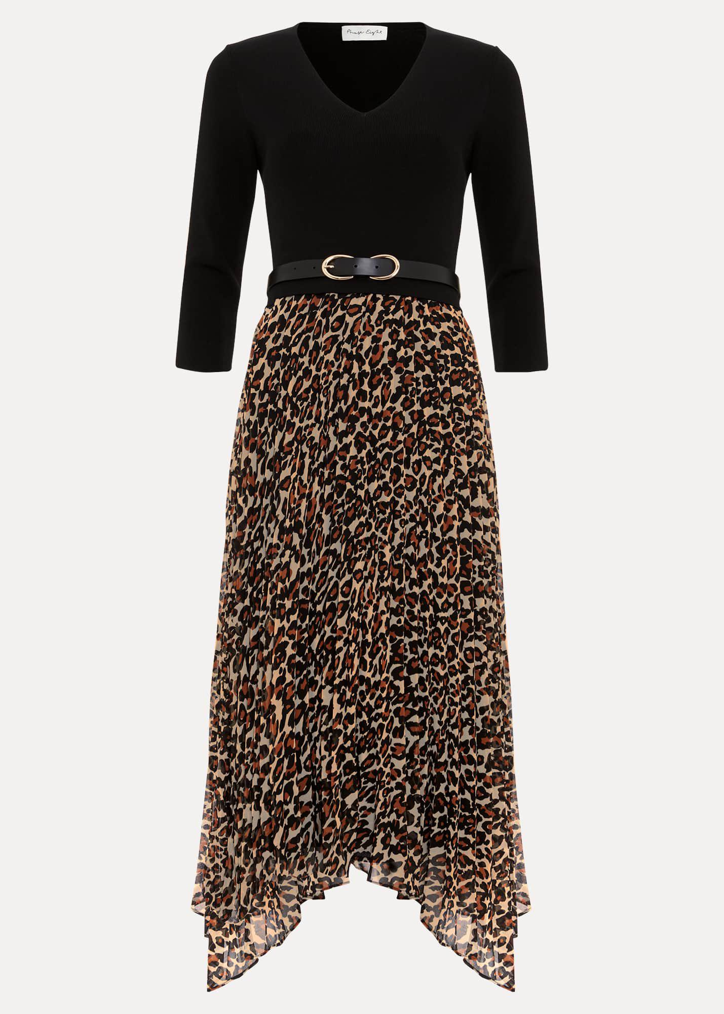 PHASE EIGHT Josephine Animal Woven Hem Knit Dress in Black | endource