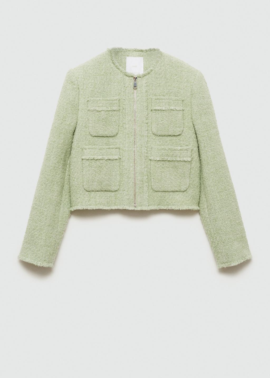 MANGO Tweed Jacket With Zip in Pastel Green | endource