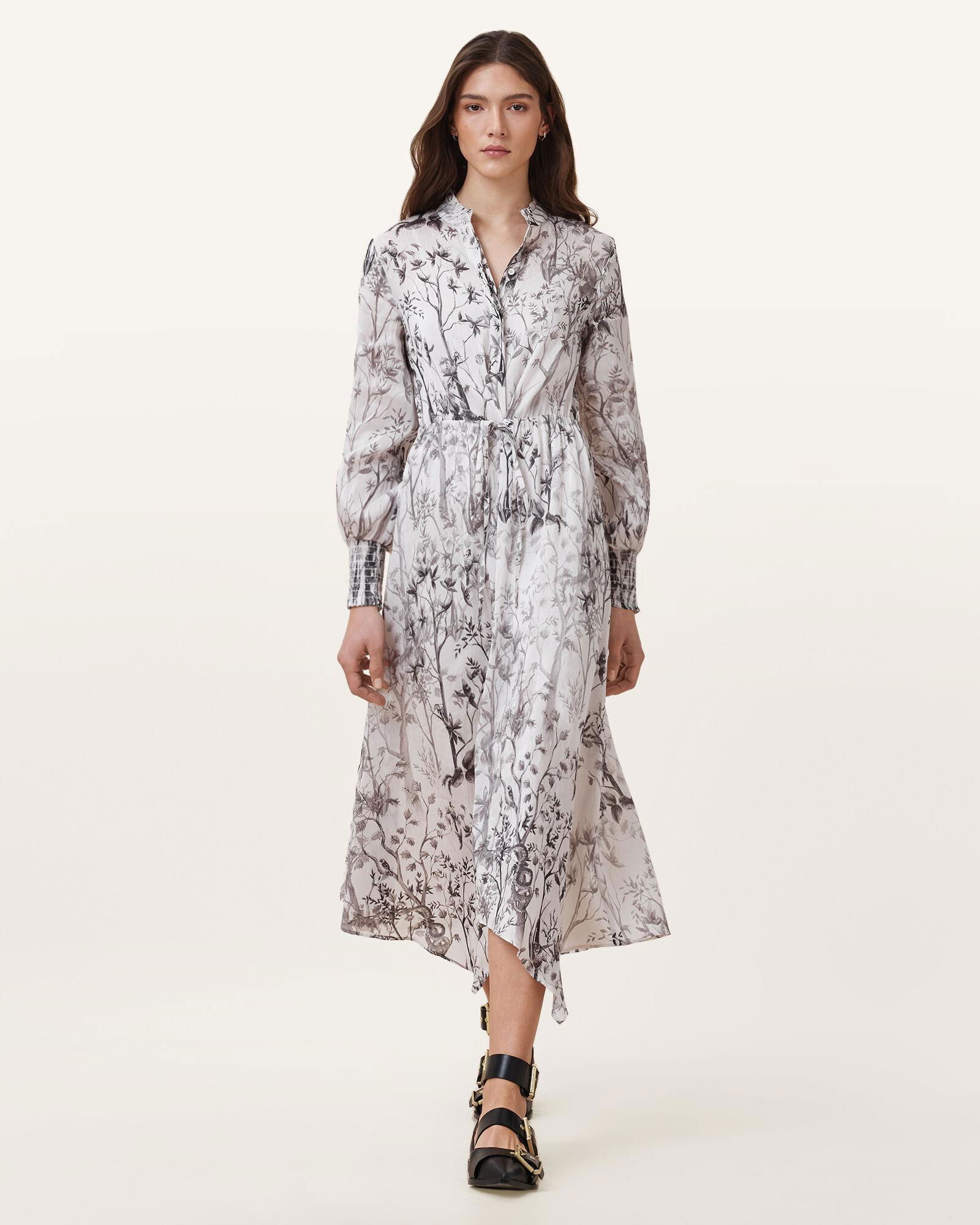 ALLSAINTS Skylar Long Sleeve Maxi Dress in Rise Ecru White | endource