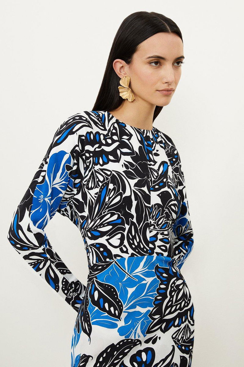 KAREN MILLEN Floral Morocain Woven Midaxi Dress in Floral | Endource