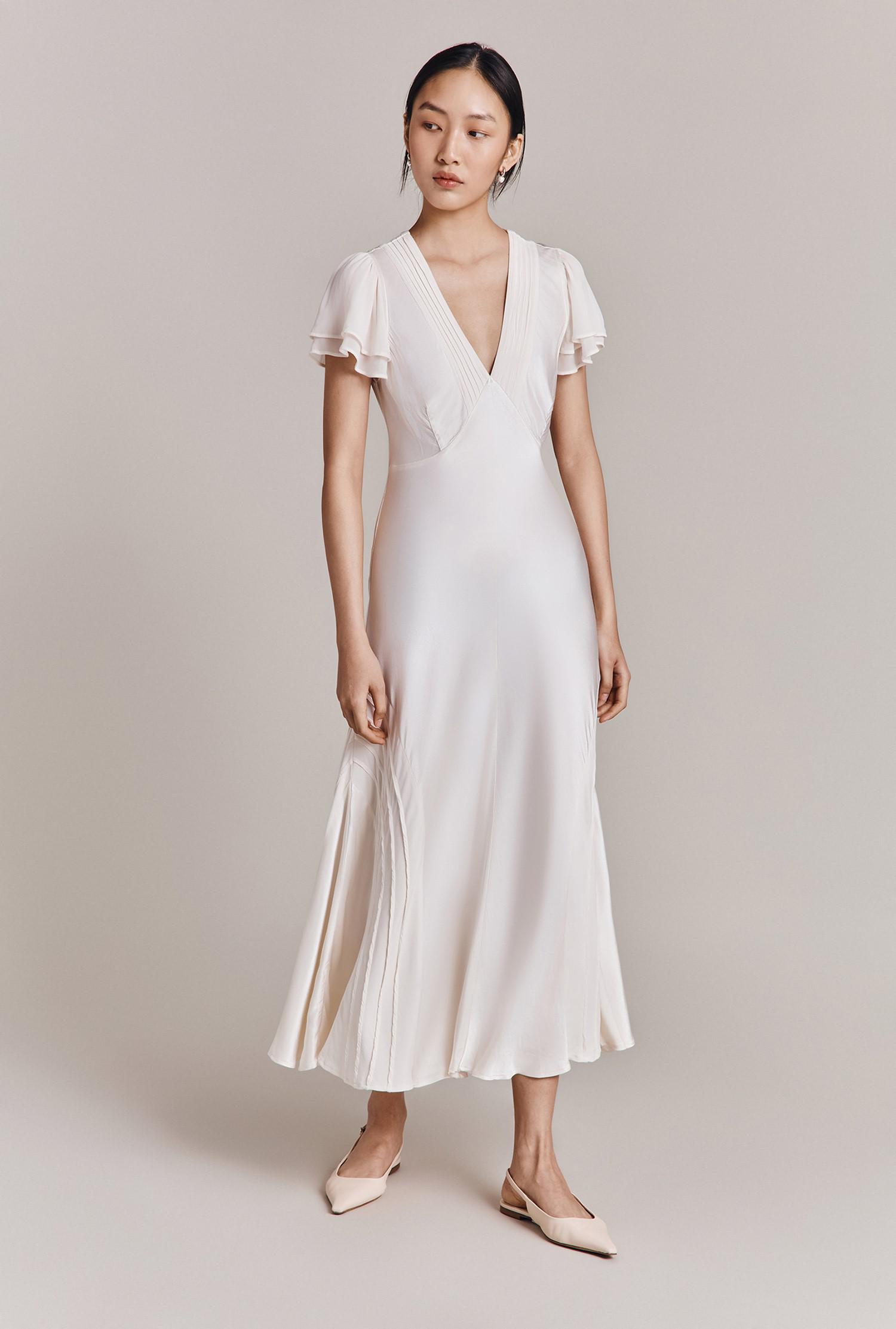 GHOST Olivia Satin Midi Dress | Endource