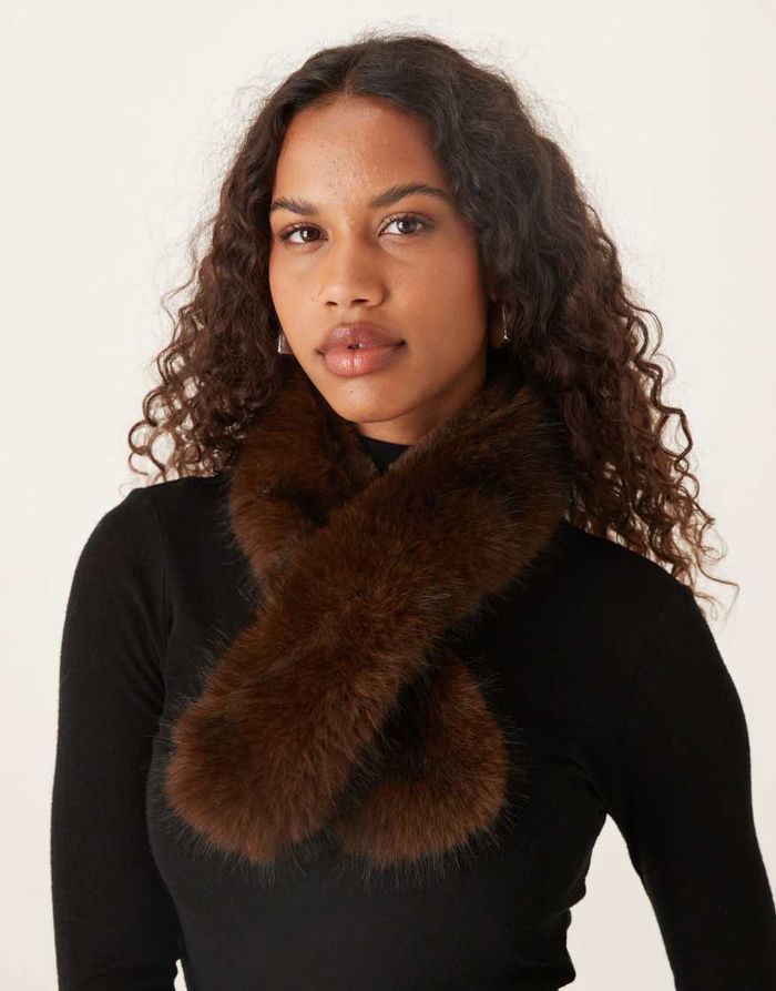 MANGO Faux Fur Collar Scarf In Brown | endource