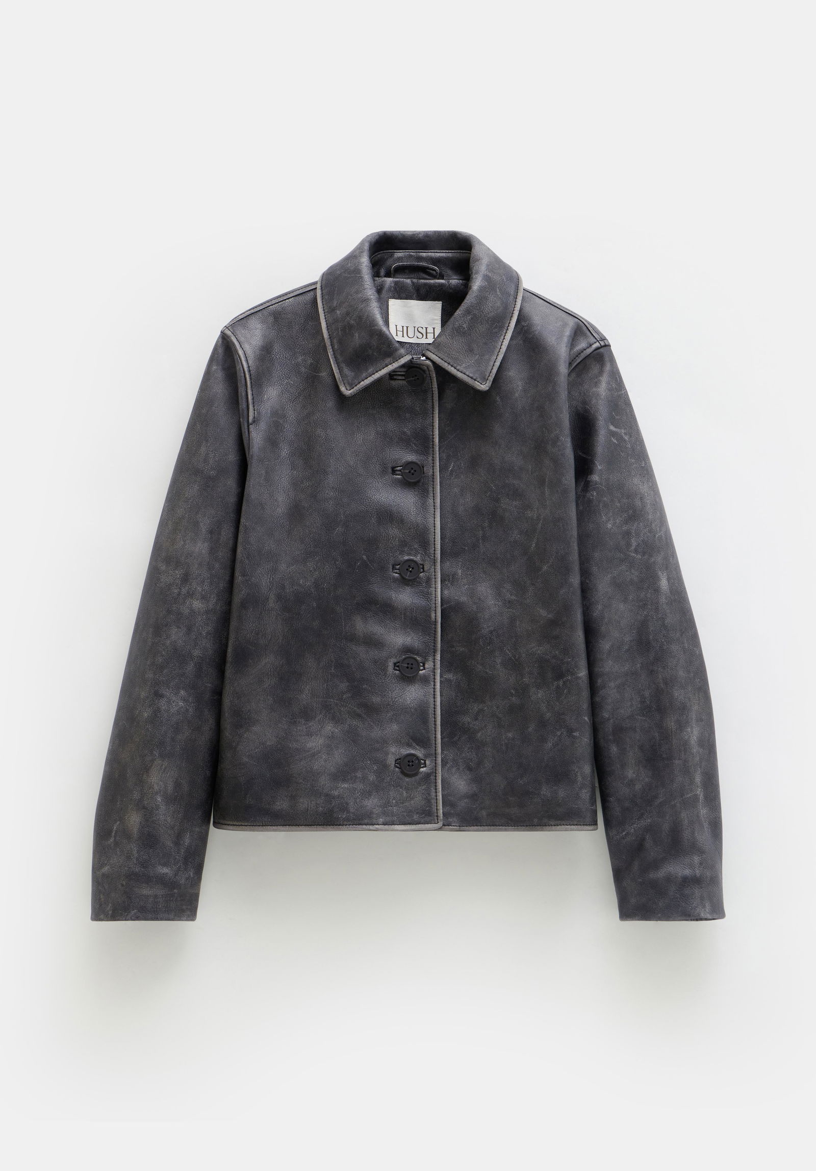 HUSH Ana Leather Jacket in Washed Black | endource