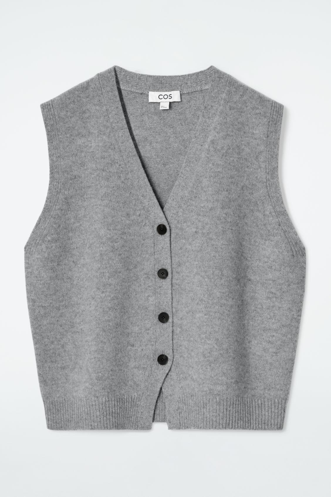 COS V-Neck Merino Wool Waistcoat in GREY MELANGE | endource