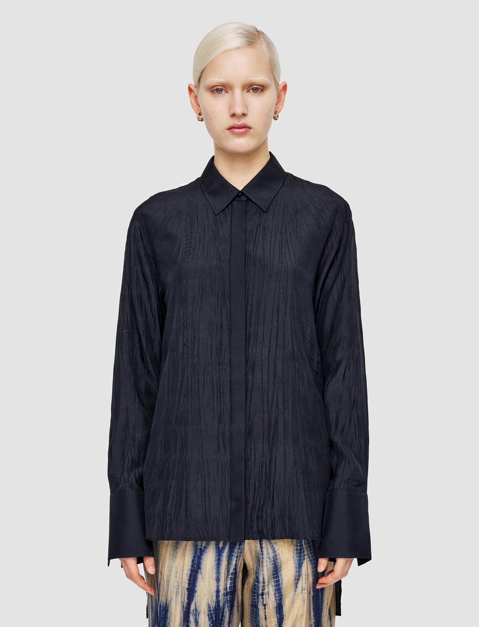 JOSEPH Bold Habotai Silk Blouse in Navy | endource