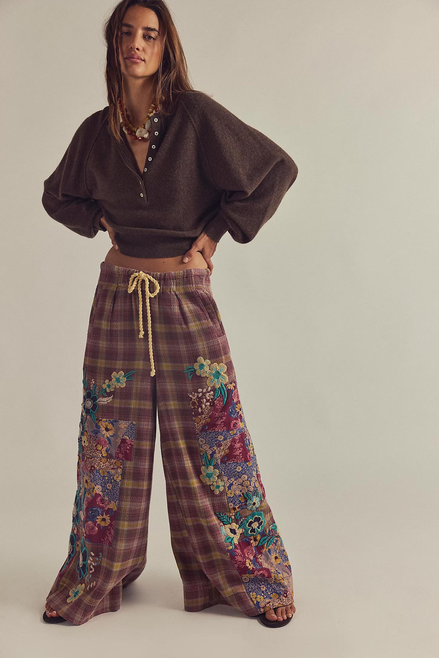 FREE PEOPLE Brooks Embroidered Patched Pants | endource