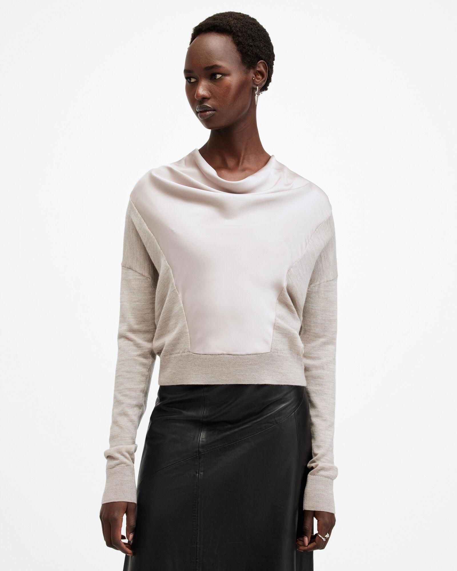 ALLSAINTS Myra Cowl Neck Merino Wool Jumper in Fawn Brown | endource