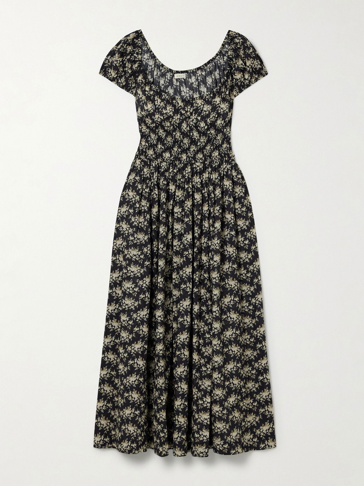 DÔEN Quinley Shirred Floral-Print Organic Cotton-Voile Midi Dress ...