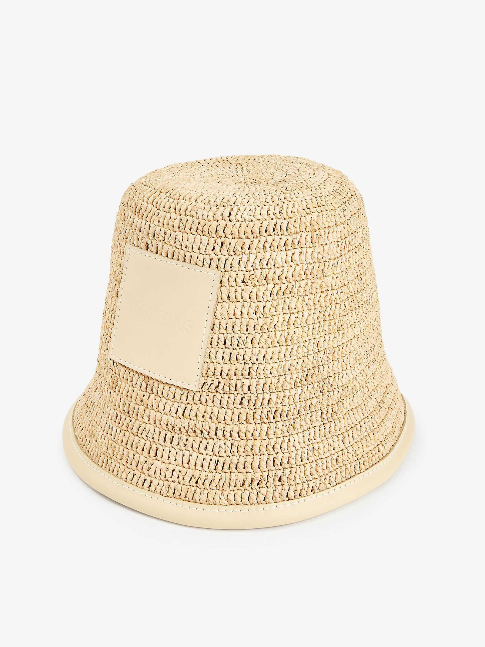 JACQUEMUS Le Bob Soli Brand-Patch Raffia Bucket Hat in IVORY | endource