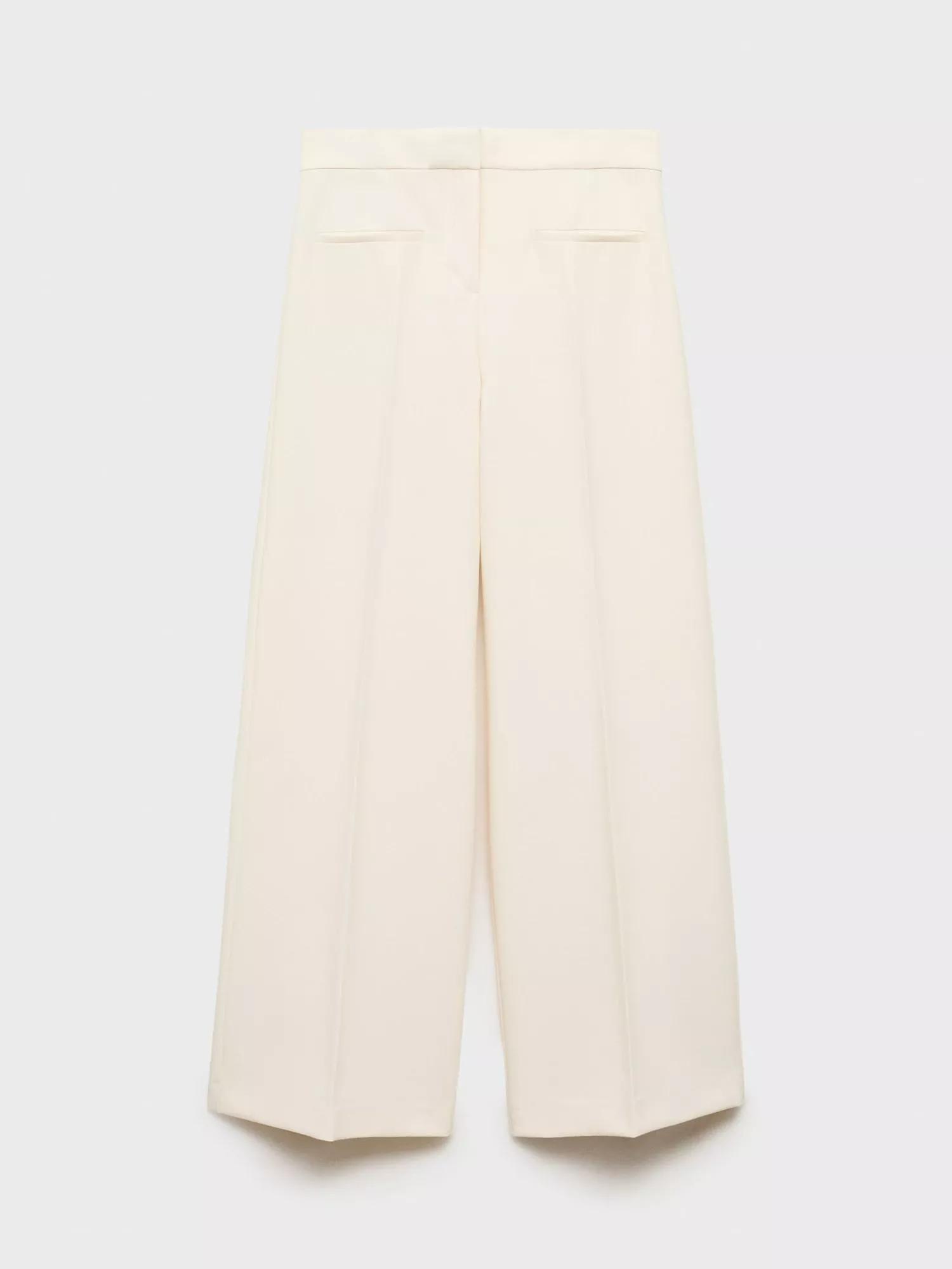MANGO Romina Wide Leg Trousers in Cream | endource