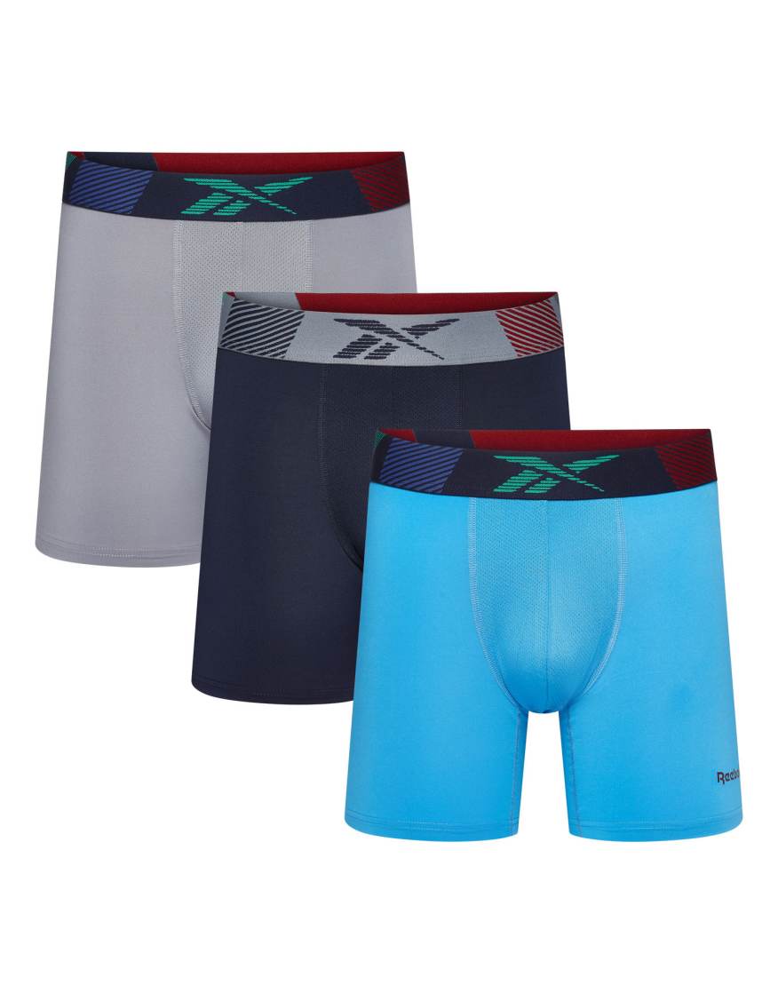 REEBOK Mens 3 Pack Bristow Sports Trunks Semi Future Cyan/vector Navy ...