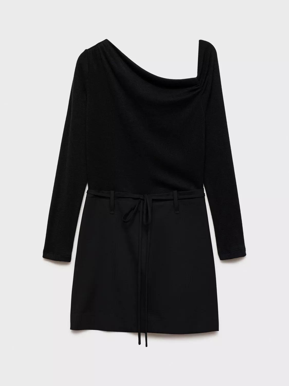 MANGO Dakota Asymmetric Mini Dress in Black | endource