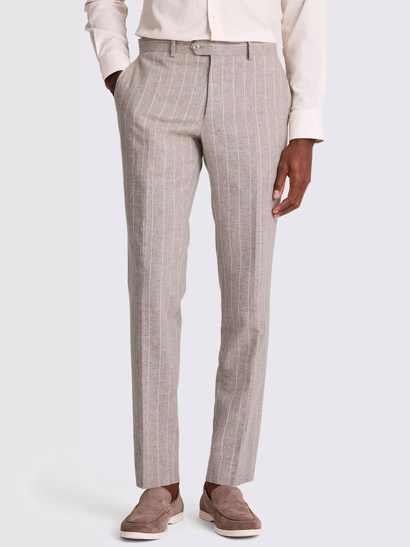 MOSS Tailored Slim Fit Striped Linen Blend Suit Trousers in Beige ...