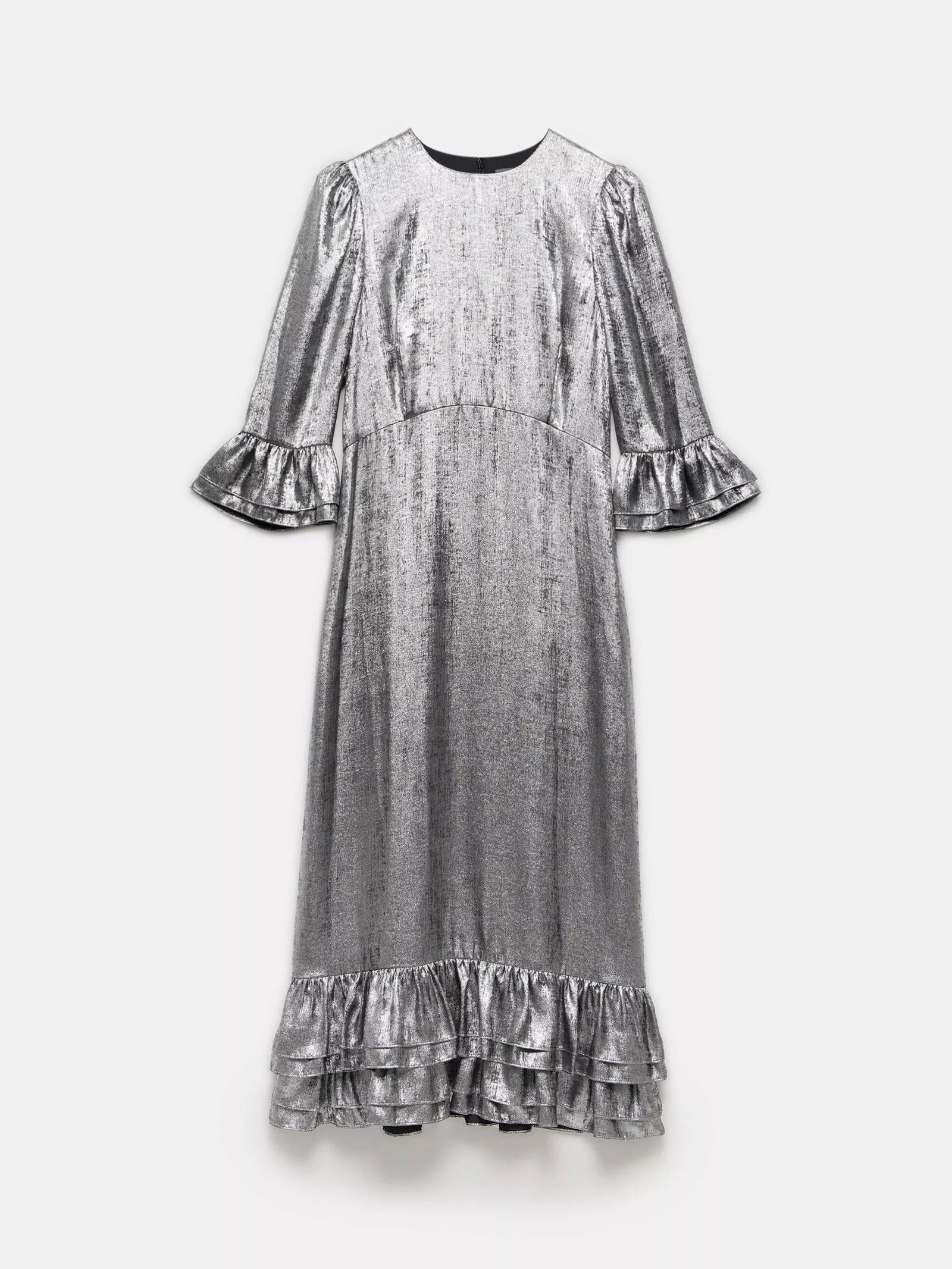 MINT VELVET Metallic Midi Dress in Silver | endource