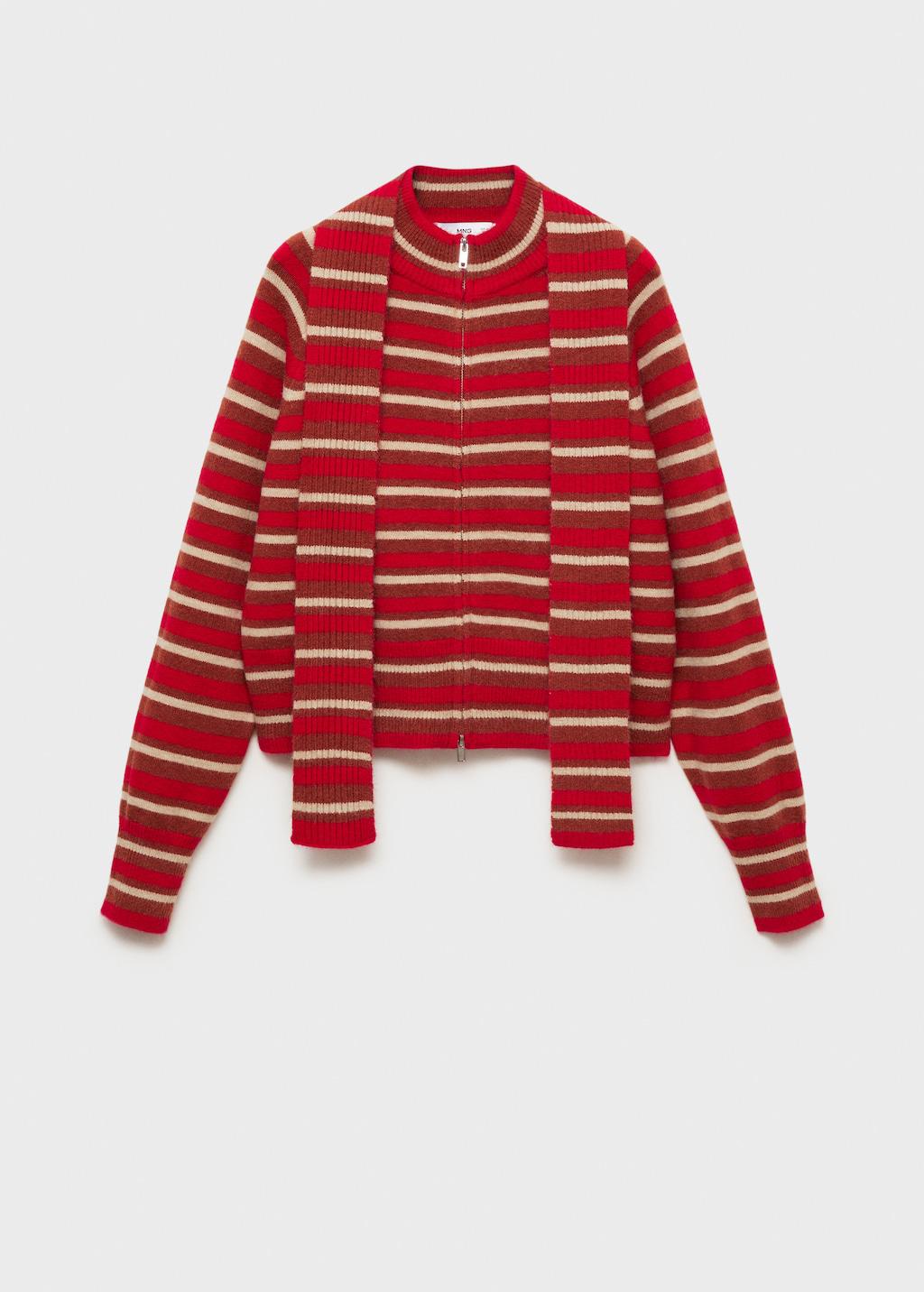 MANGO Striped Zip-Up Cardigan in Red | endource