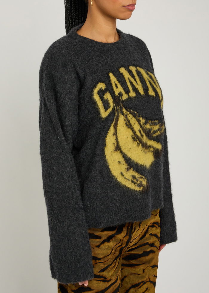 GANNI Logo-Intarsia Brushed Alpaca-Blend Jumper | endource