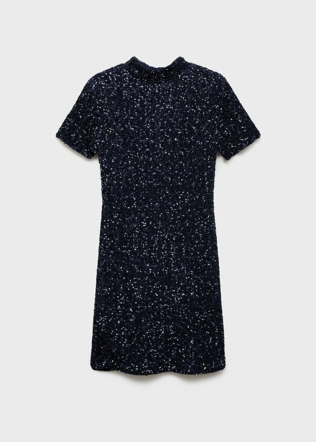 MANGO Short-Sleeved Sequin Dress in Night Blue | endource
