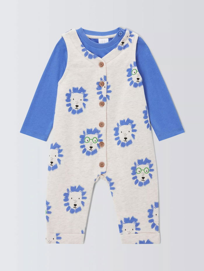 JOHN LEWIS Baby Lion Dungarees & Long Sleeve Top Set, Multi | endource