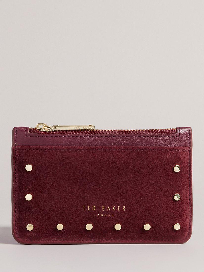 TED BAKER Piraz Stud Detail Suede Cardholder in Deep Purple | Endource