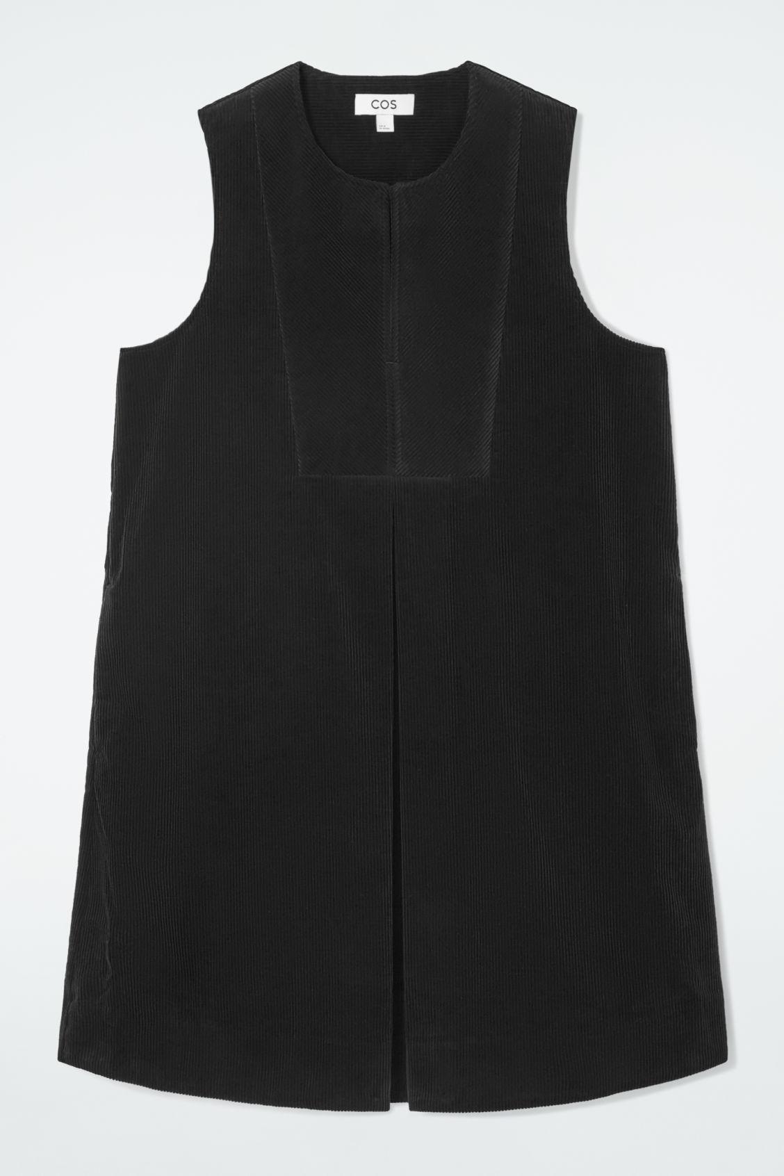 COS Bib-Front Corduroy Mini Dress in BLACK | endource