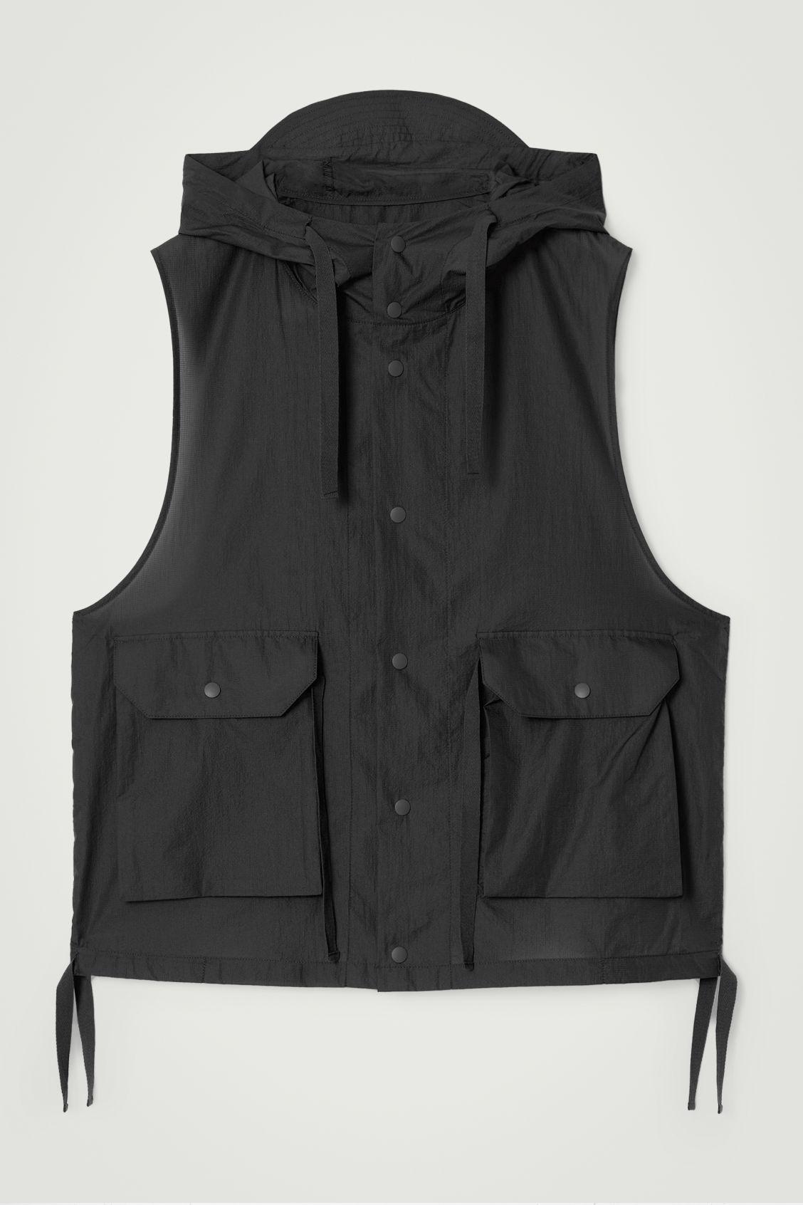 COS Technical Nylon Hooded Gilet in BLACK | endource