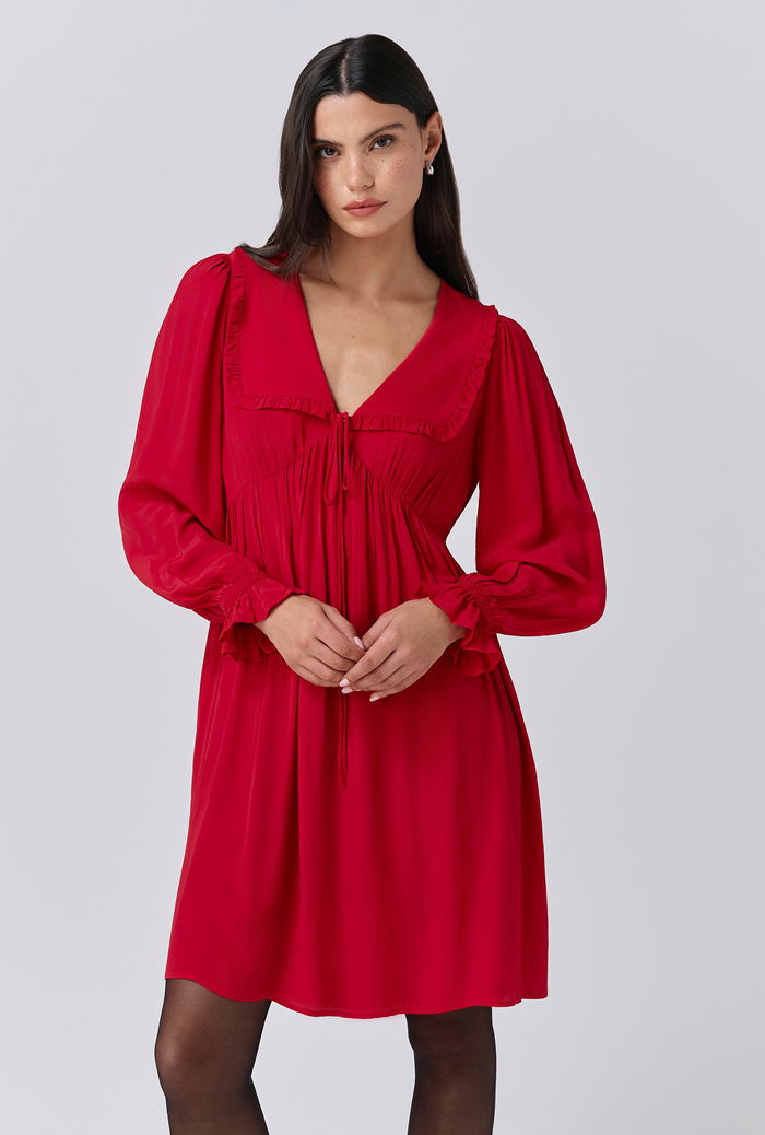 GHOST Bianca Crepe Frill Collar Short Dress | endource