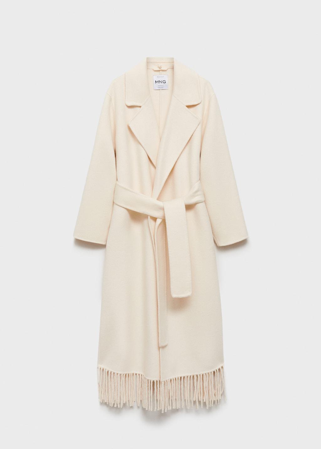 MANGO Fringe Wool-Blend Coat in Ecru | endource