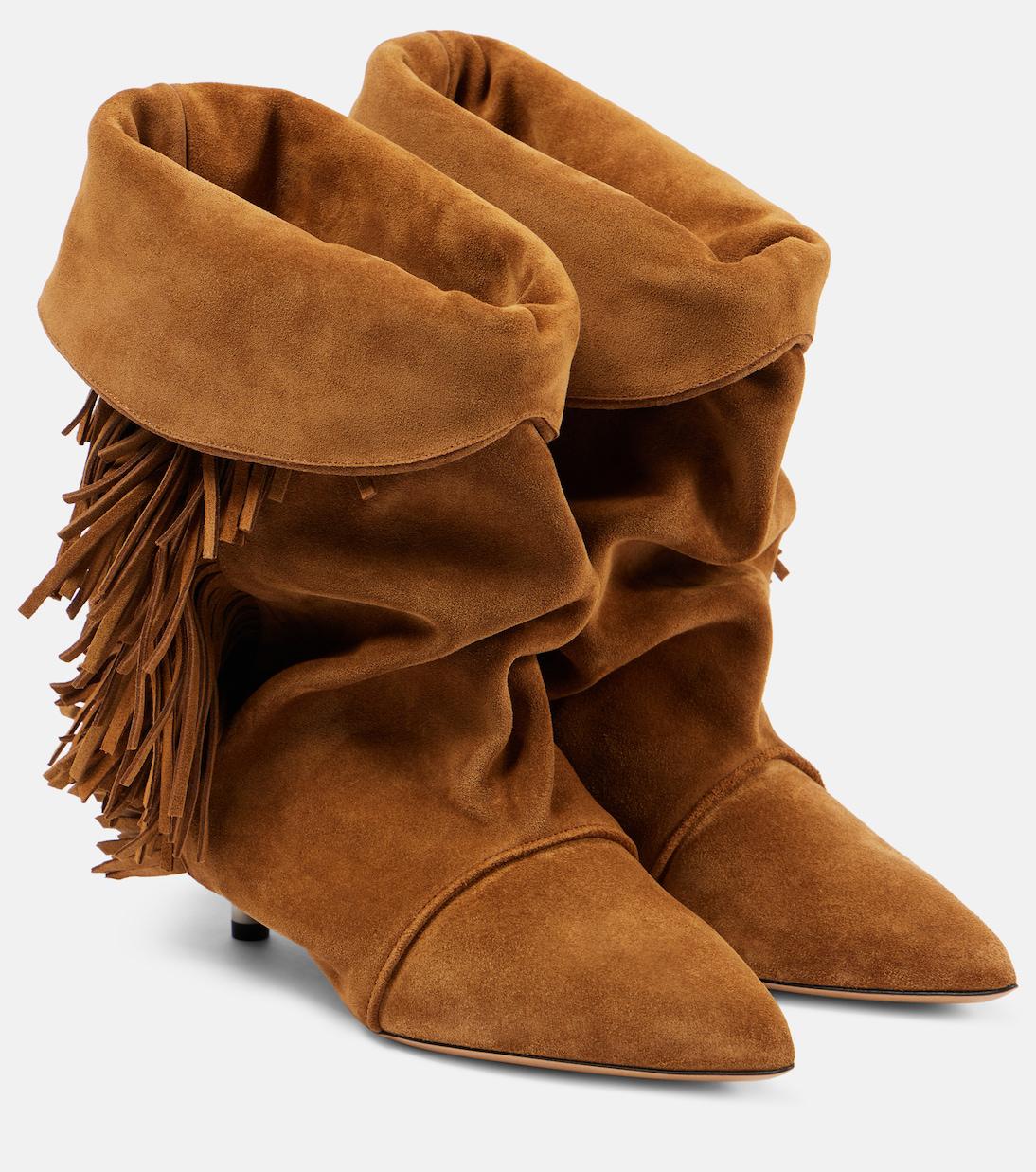 ISABEL MARANT Edrik Fringed Suede Ankle Boots in Brown | endource