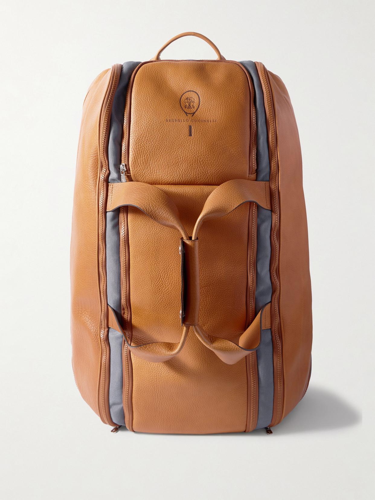 BRUNELLO CUCINELLI Mesh-Trimmed Textured-Leather Backpack in Brown ...