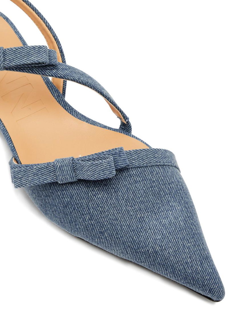 GANNI Bow-Embellished Denim Flats | endource