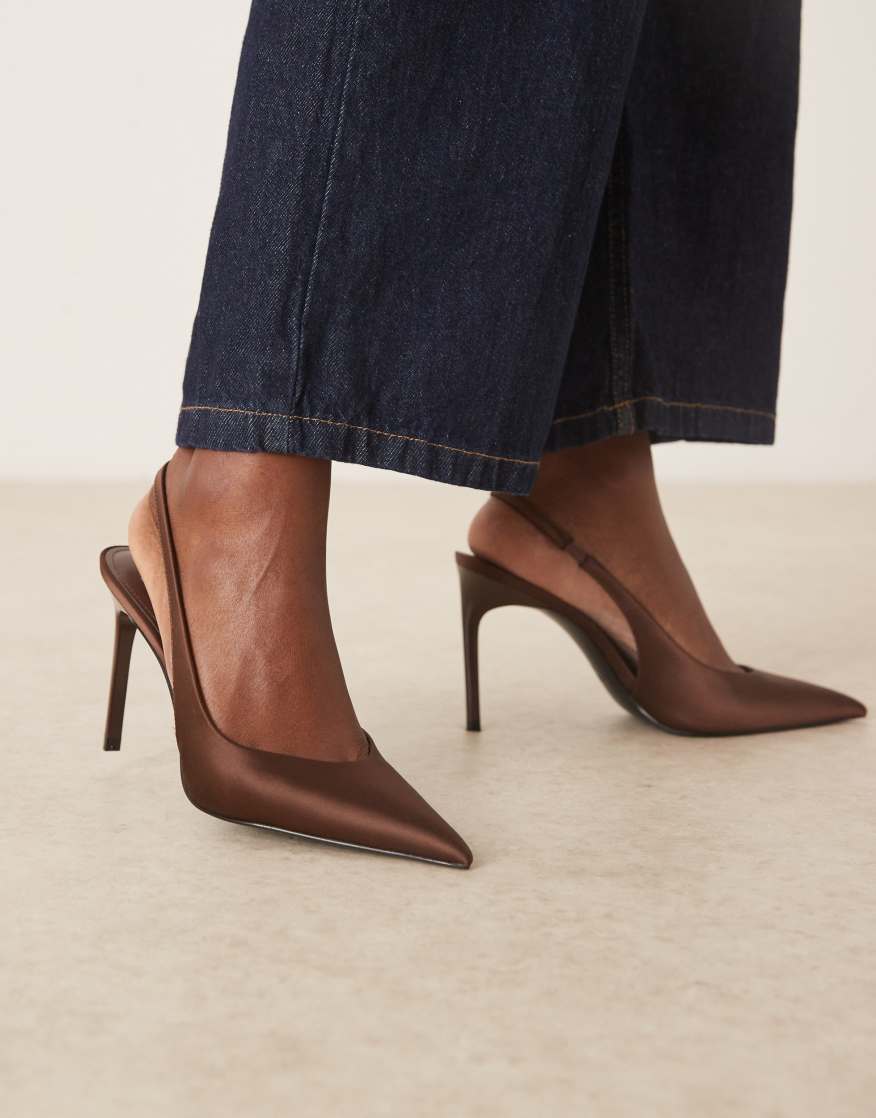 MANGO Satin Sling Back Heel In Brown | endource