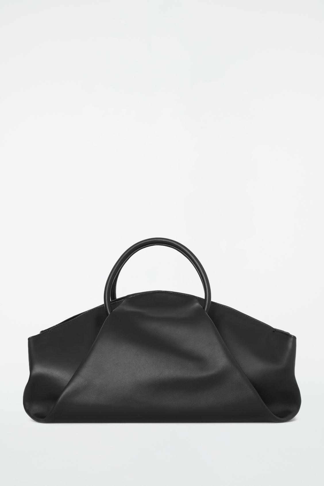 COS Fold Oversized Leather Tote in BLACK | endource
