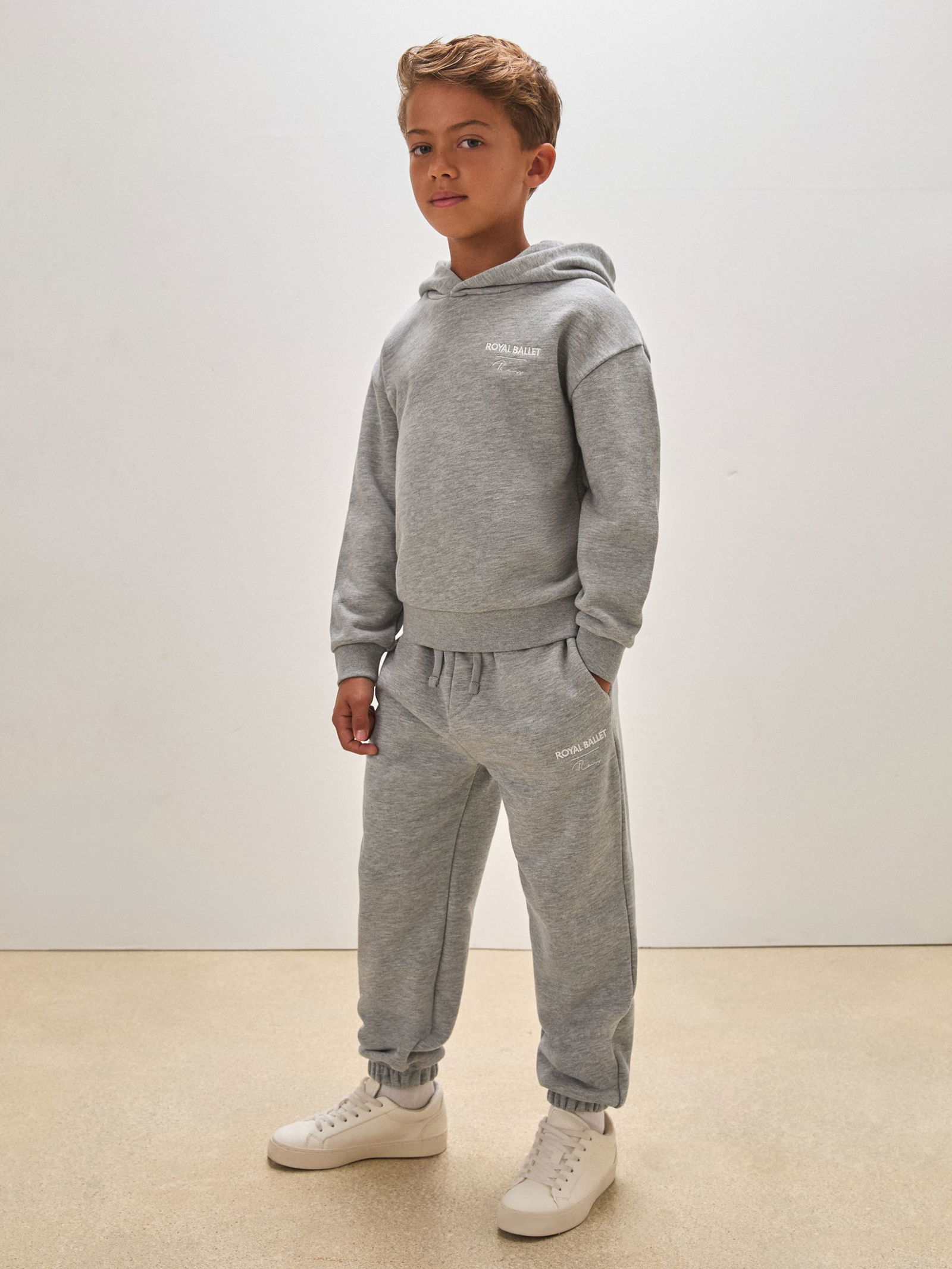 REISS 13-14 Yrs | Royal Ballet Logo Unisex Fit Hoodie In Grey Melange ...