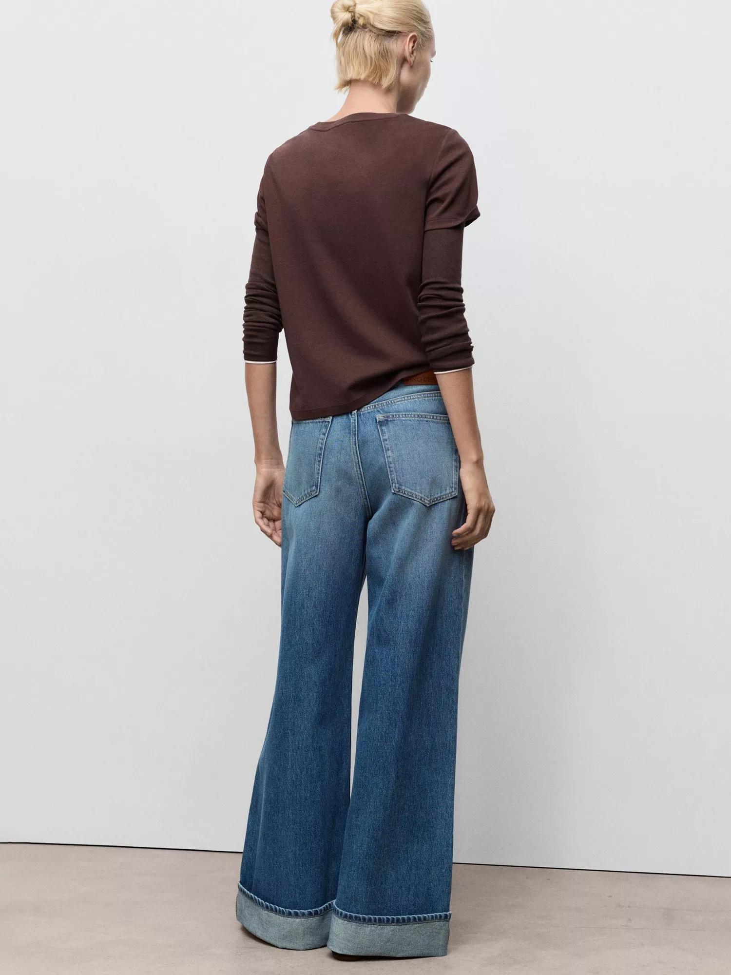MANGO Carlota Wide Leg Turn Up Hem Jeans, Medium Blue | endource