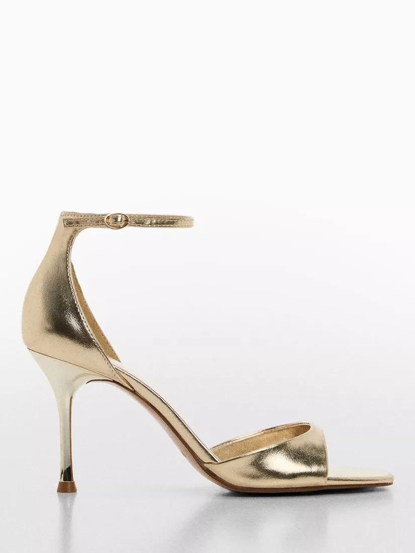 MANGO Olen Metallic Heeled Sandals in Gold | endource