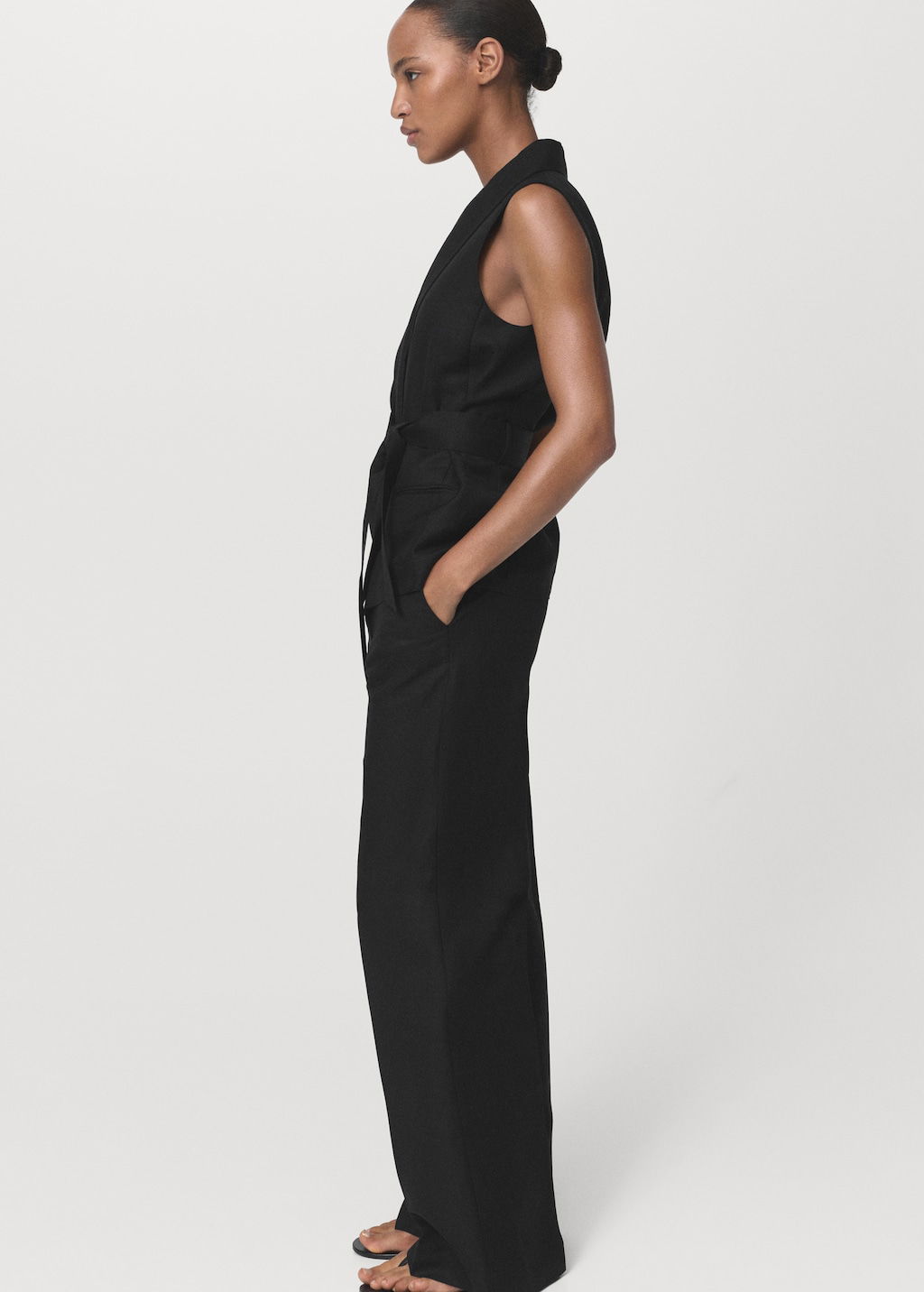 MANGO Linen Suit Waistcoat With Belt | endource