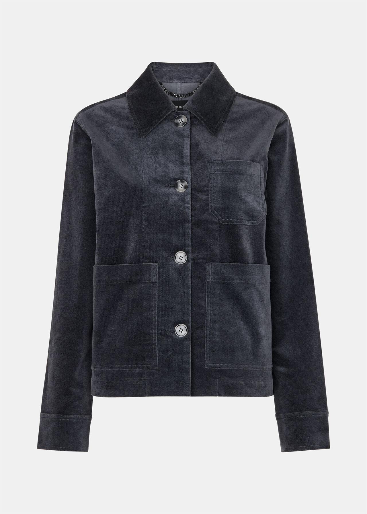 WHISTLES Brushed Cotton Boxy Jacket in Dark Grey | endource