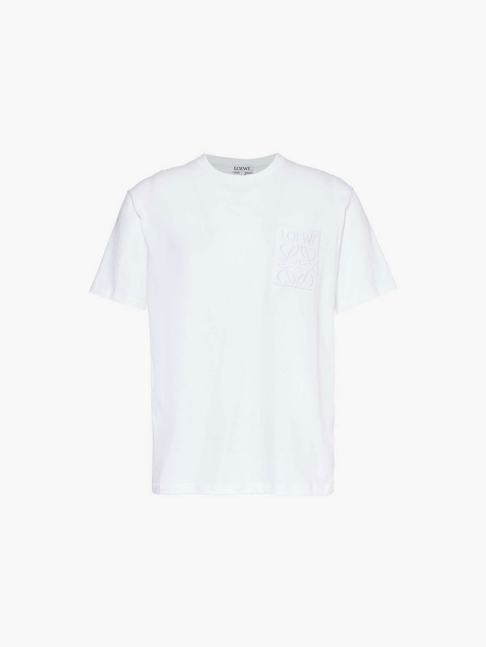 LOEWE Monogram-Embroidery Crew-Neck Relaxed-Fit T-Shirt in WHITE | endource